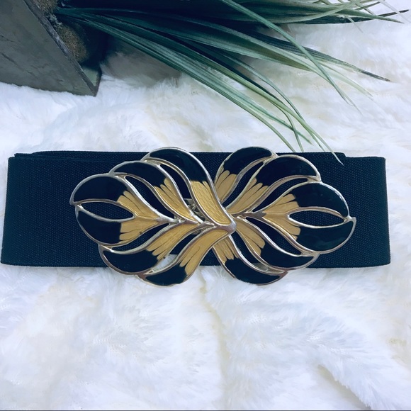 Vintage | Accessories | Vintage Black Feather Buckle Stretch Belt ...